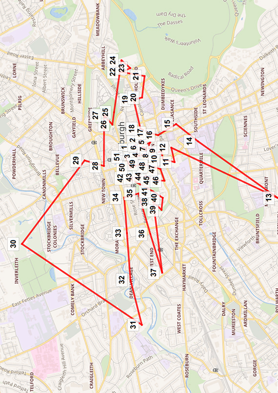 Itinéraire guidé et parcours numéroté pour visiter Edimbourg ( Ecosse )
