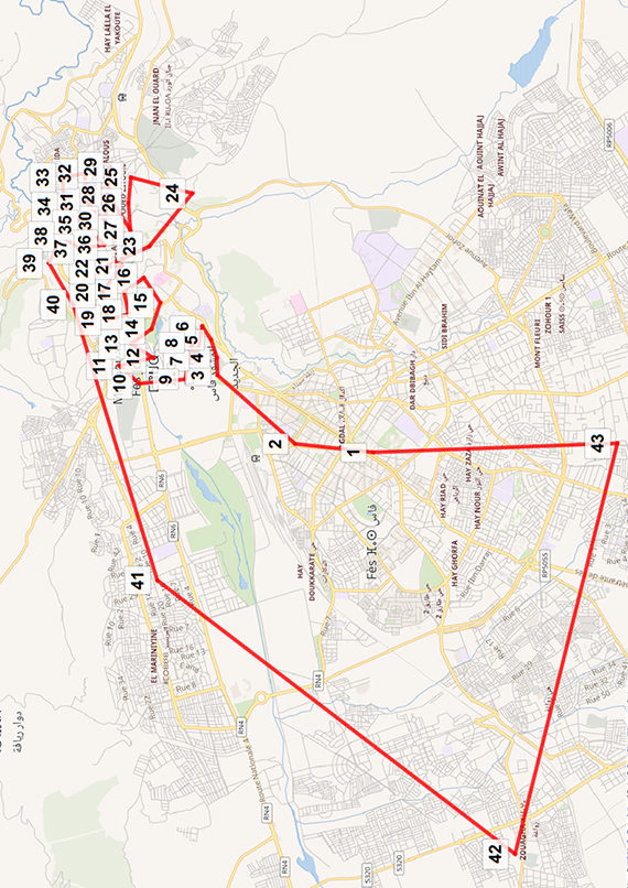 Itinéraire guidé et parcours numéroté pour visiter Fès ( Maroc )